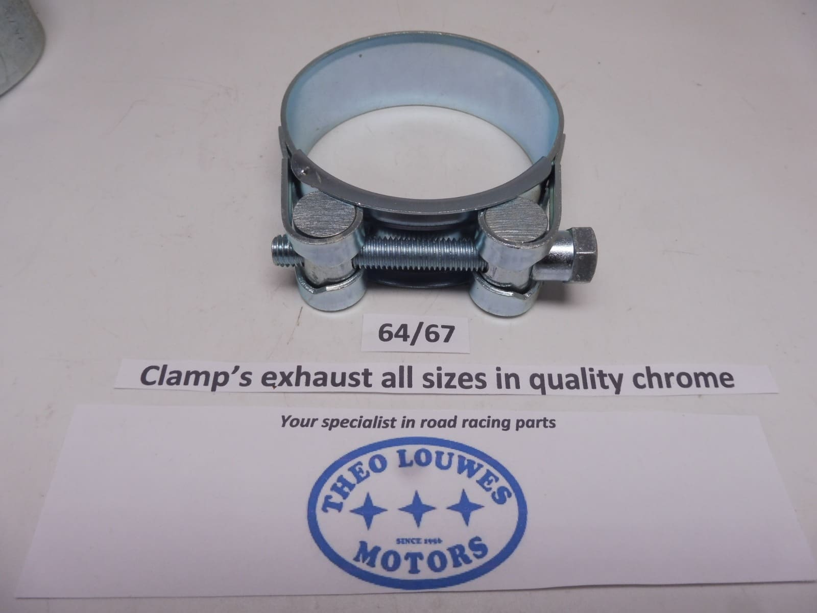Exhaust clamp size 64/67mm unifersal in chrome new for all bikes | Theo ...